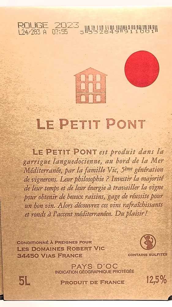 Le petit pont rouge Pays d' Oc 5 litres - La Cave de Maintenon