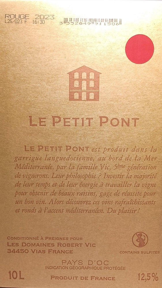 Le petit pont rouge Pays d' Oc 10 litres - La Cave de Maintenon